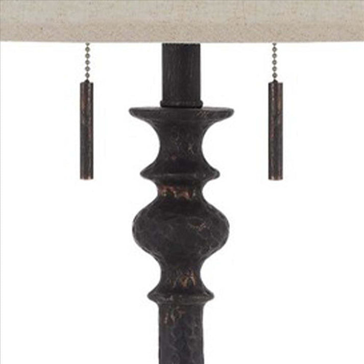 Buy Floor Lamp with Tubular Turned Resin Support, Pull Chain, Dark Bronze