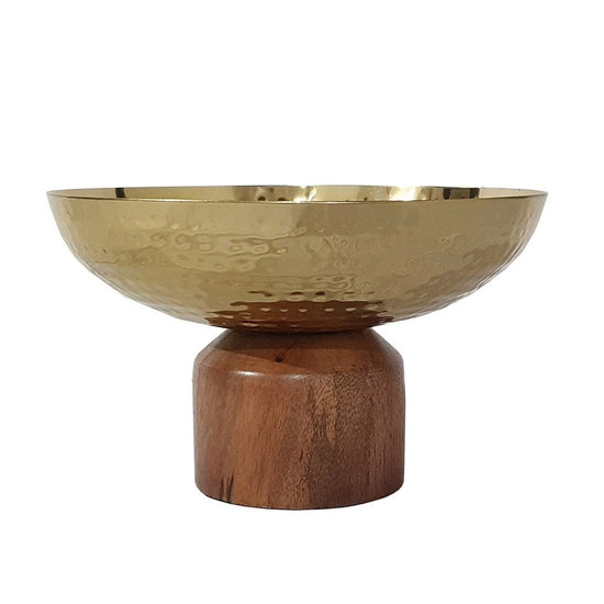 Buy Table Bowl 8" Small Acacia Wood Steel Base Gold | Fast Shipping ...