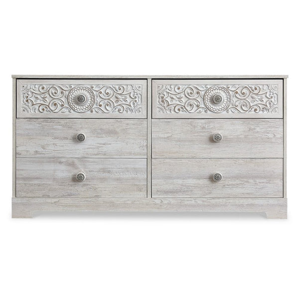 Buy 59" Dresser 6 Drawers Medallion Front Whitewashed MDF | Free ...