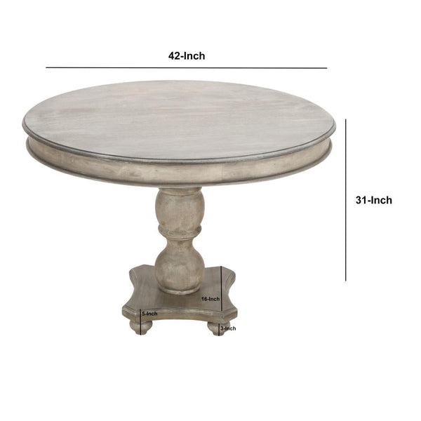 42 Inch Handcrafted Mango Wood Dining Table, Pedestal Base, Round Mold ...