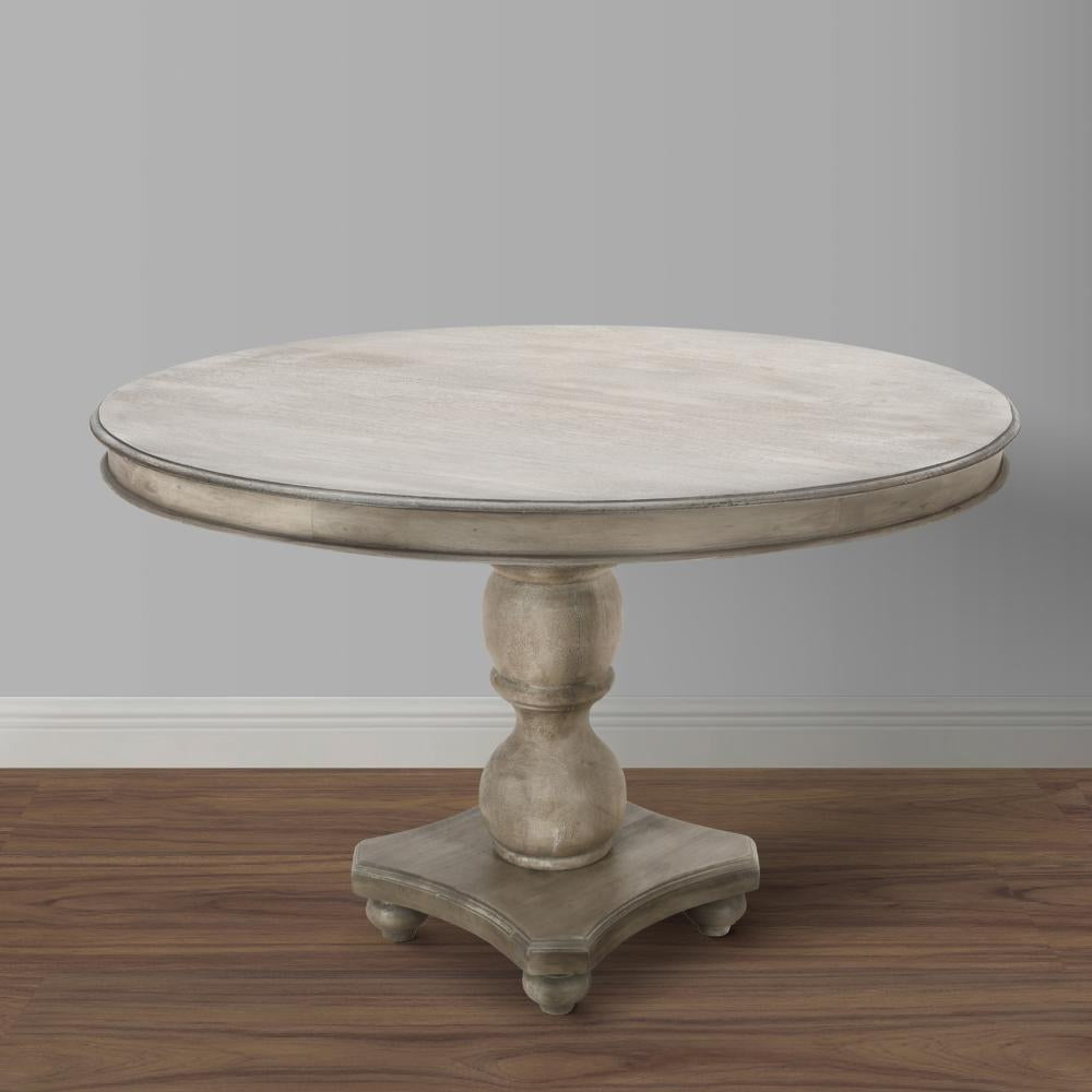 42 Inch Handcrafted Mango Wood Dining Table, Pedestal Base, Round Mold ...