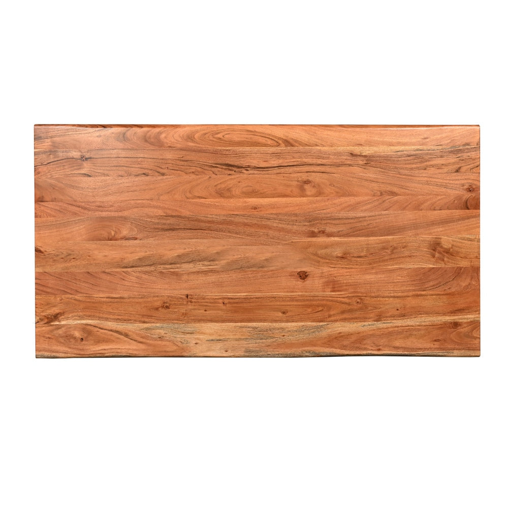 67 Inch Rectangular Dining Table with Crossed Black Metal Legs and Nat