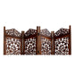 Handcrafted Wooden 4 Panel Room Divider Screen Featuring Lotus Pattern